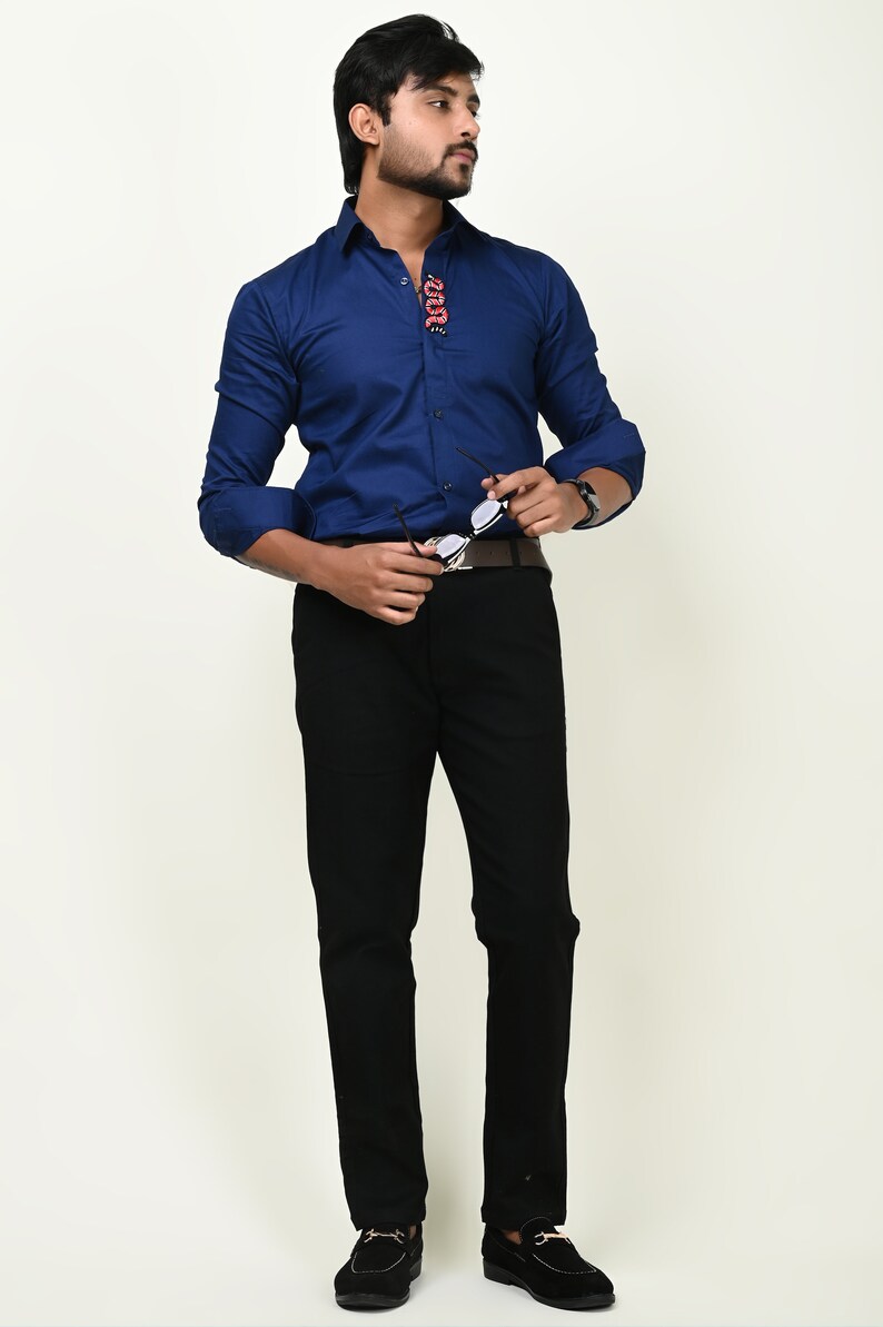 Navy Blue Designer Cobra Embroidered Tuxedo Shirt - Etsy