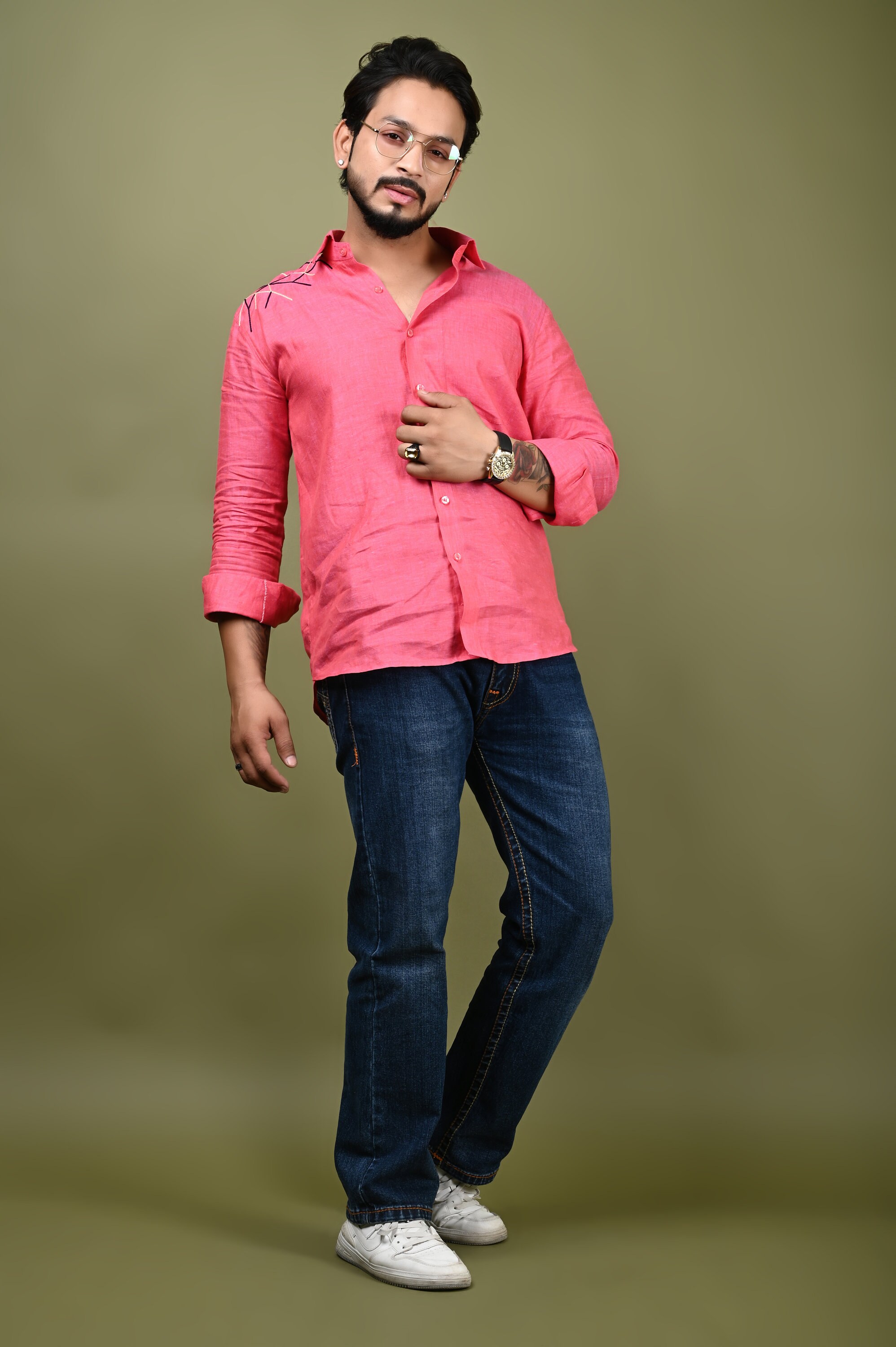 Pink Designer Linen Thread Embroidery Shirt - Etsy