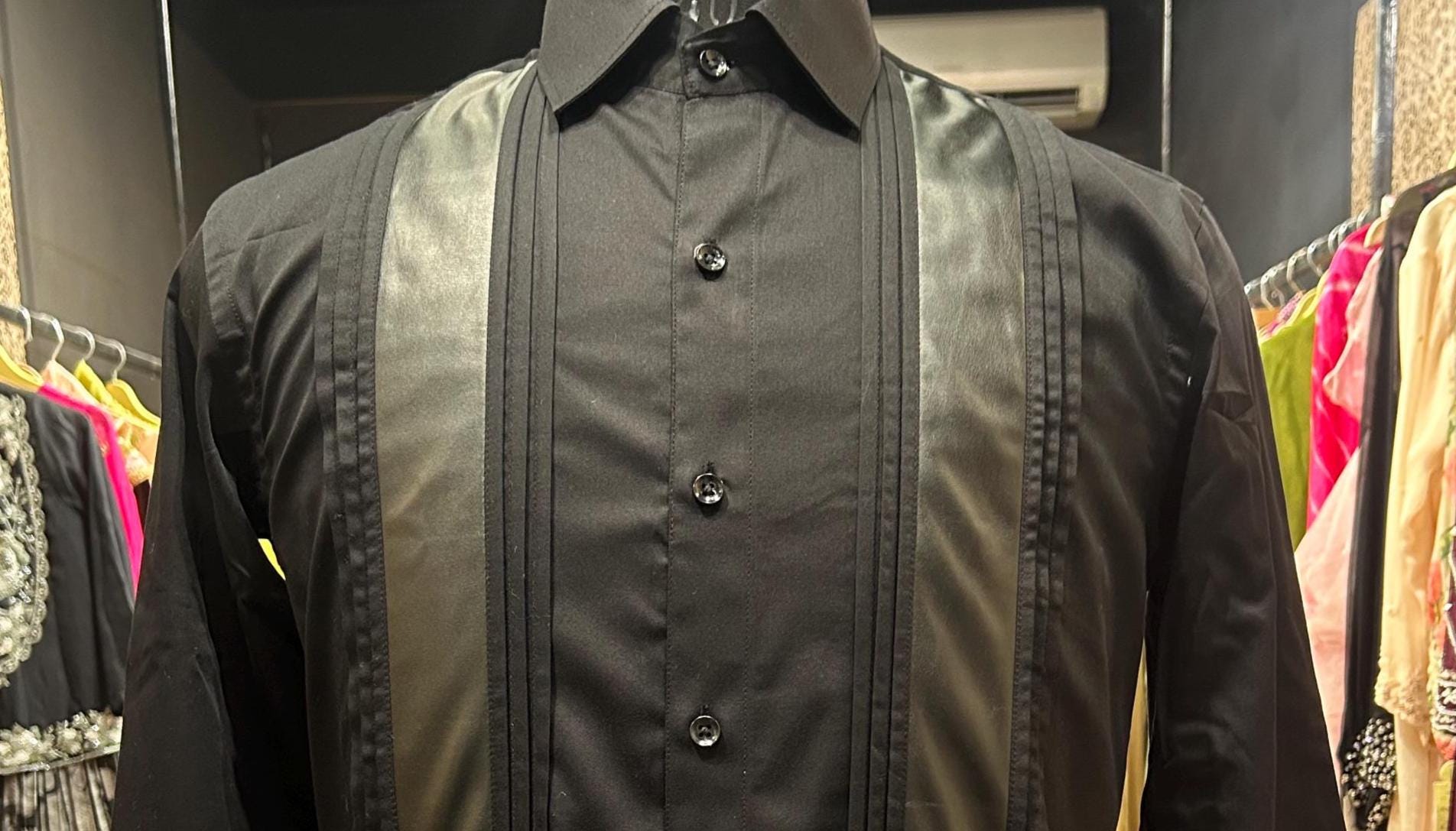 Designer Black Pintex Leather Patch Tuxedo Shirt for Men - Etsy