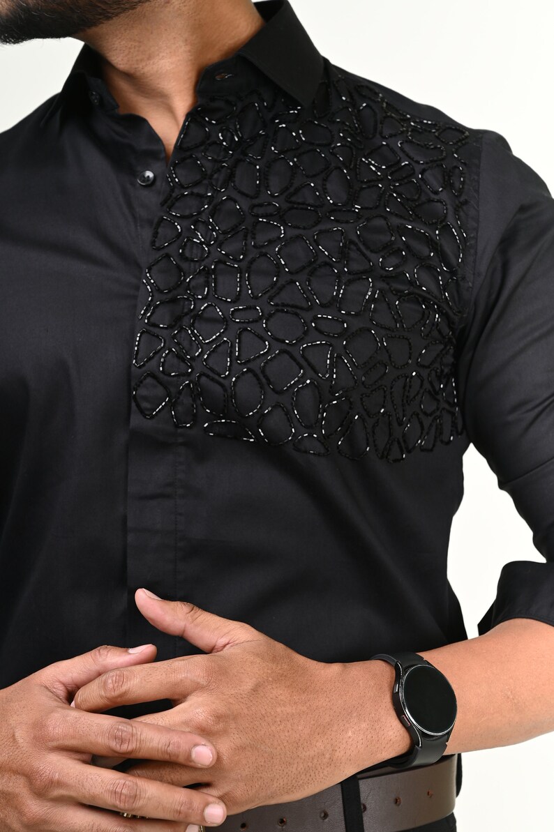 Black Cutdana Work Tuxedo Shirt - Etsy