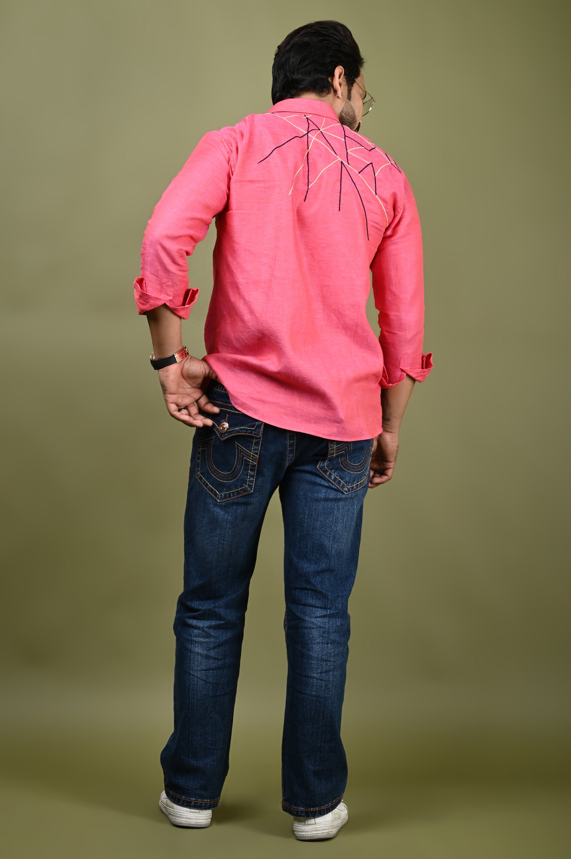 Pink Designer Linen Thread Embroidery Shirt - Etsy