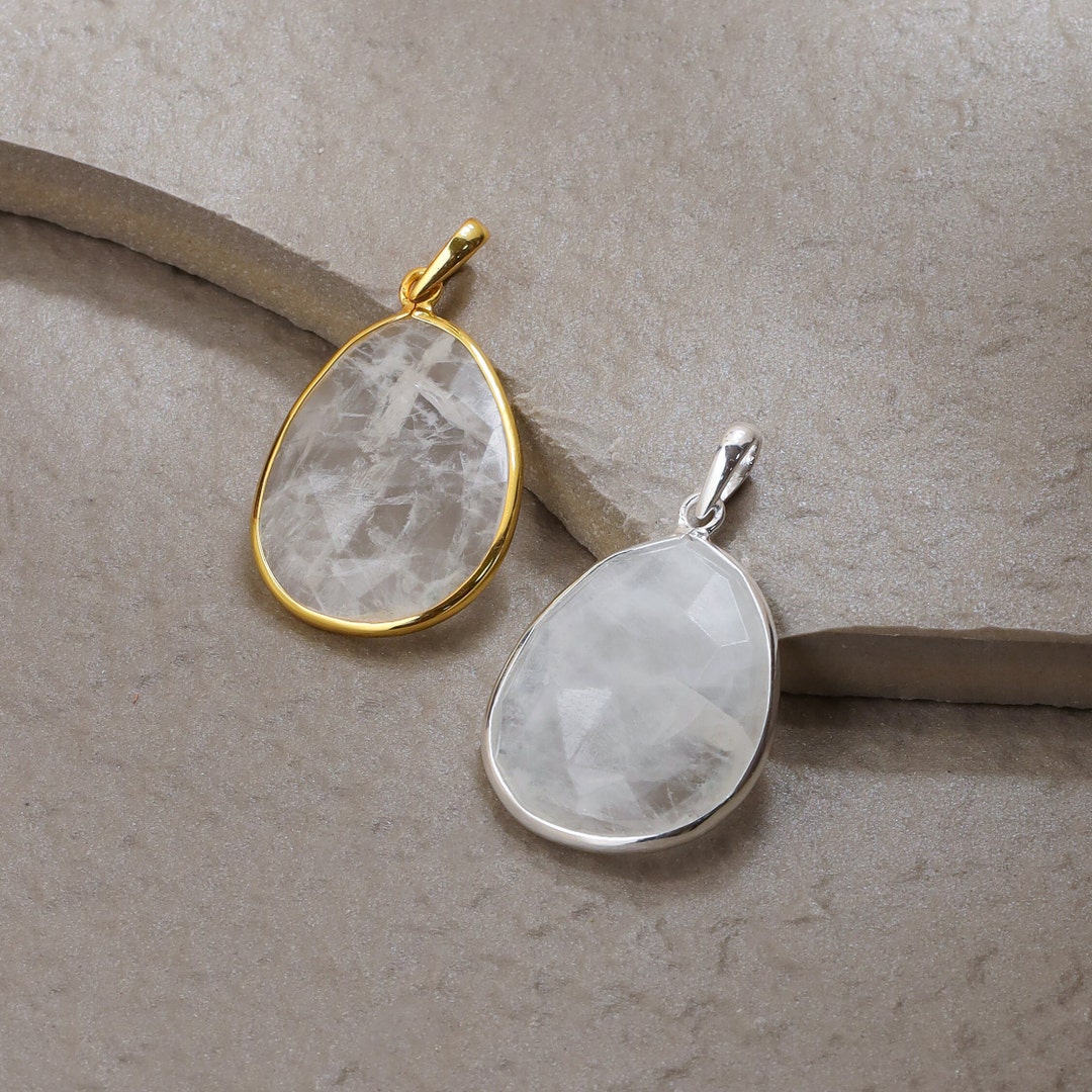 Buy Large Gemstone Pendant in 925 Silver and Gold. Moonstone and Green ...