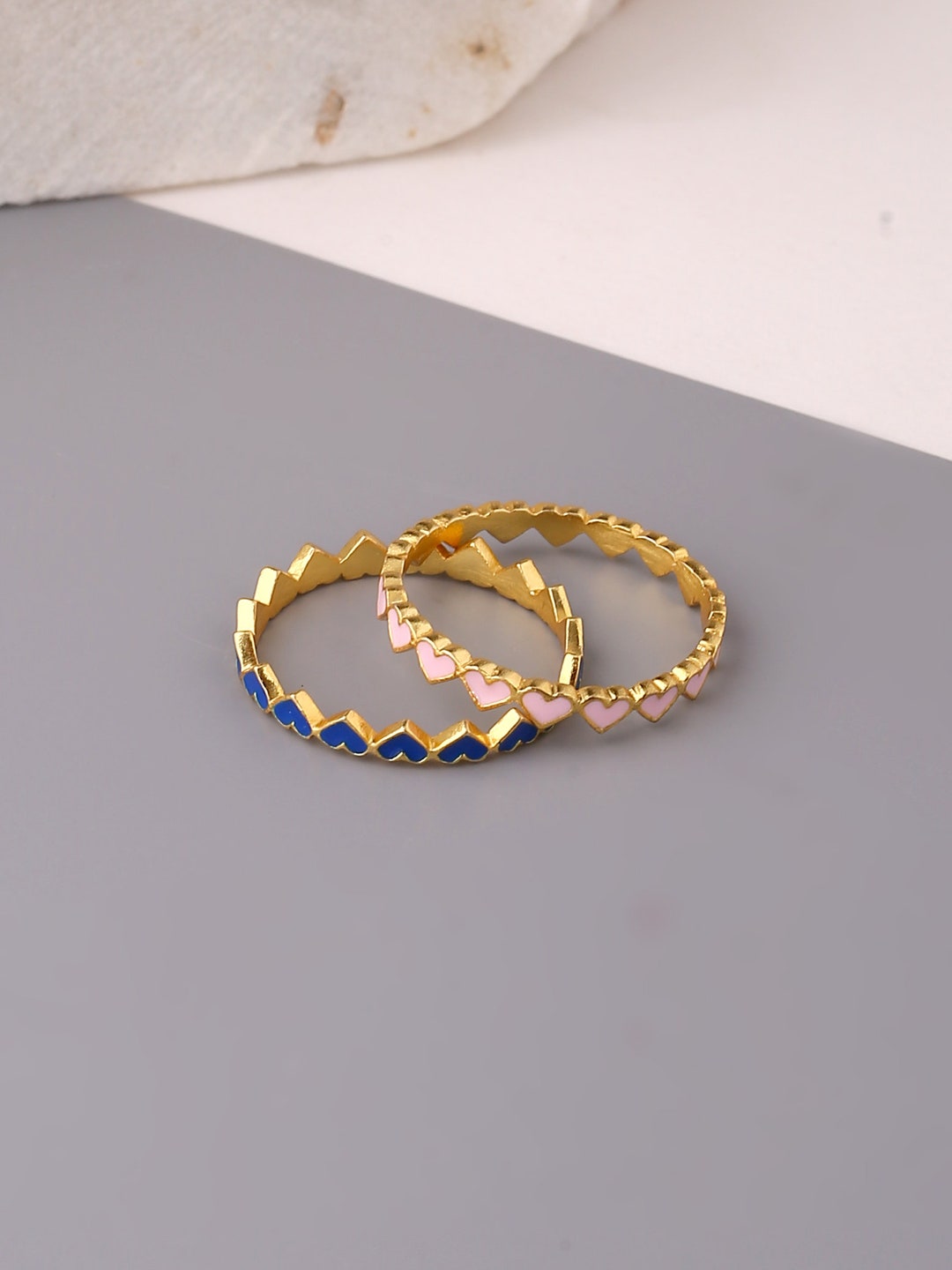 Cute Dainty Hearts Ring Gold. Minimalist Enamel Ring for Women, Girls ...