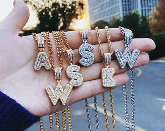 Custom Bling Letter Necklace - Etsy