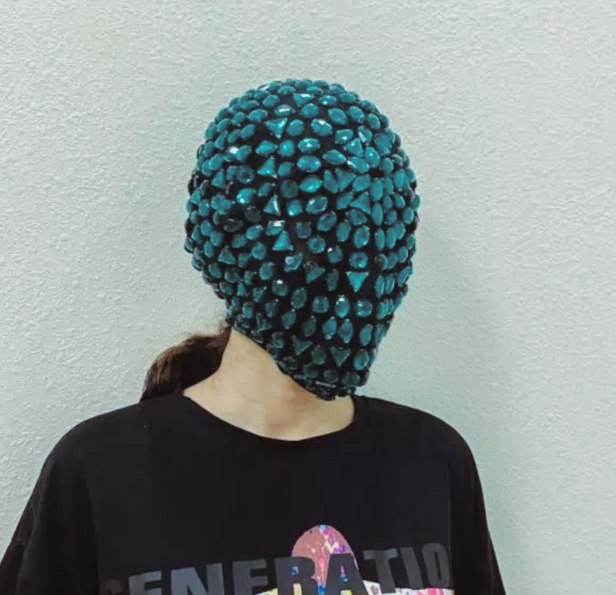 Green Studded Diamond Full Face Jewel Mask Full Coverage Haute Couture ...