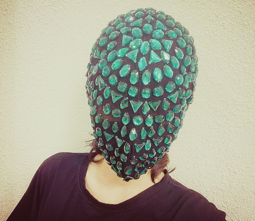 Green Studded Diamond Full Face Jewel Mask Full Coverage Haute Couture ...