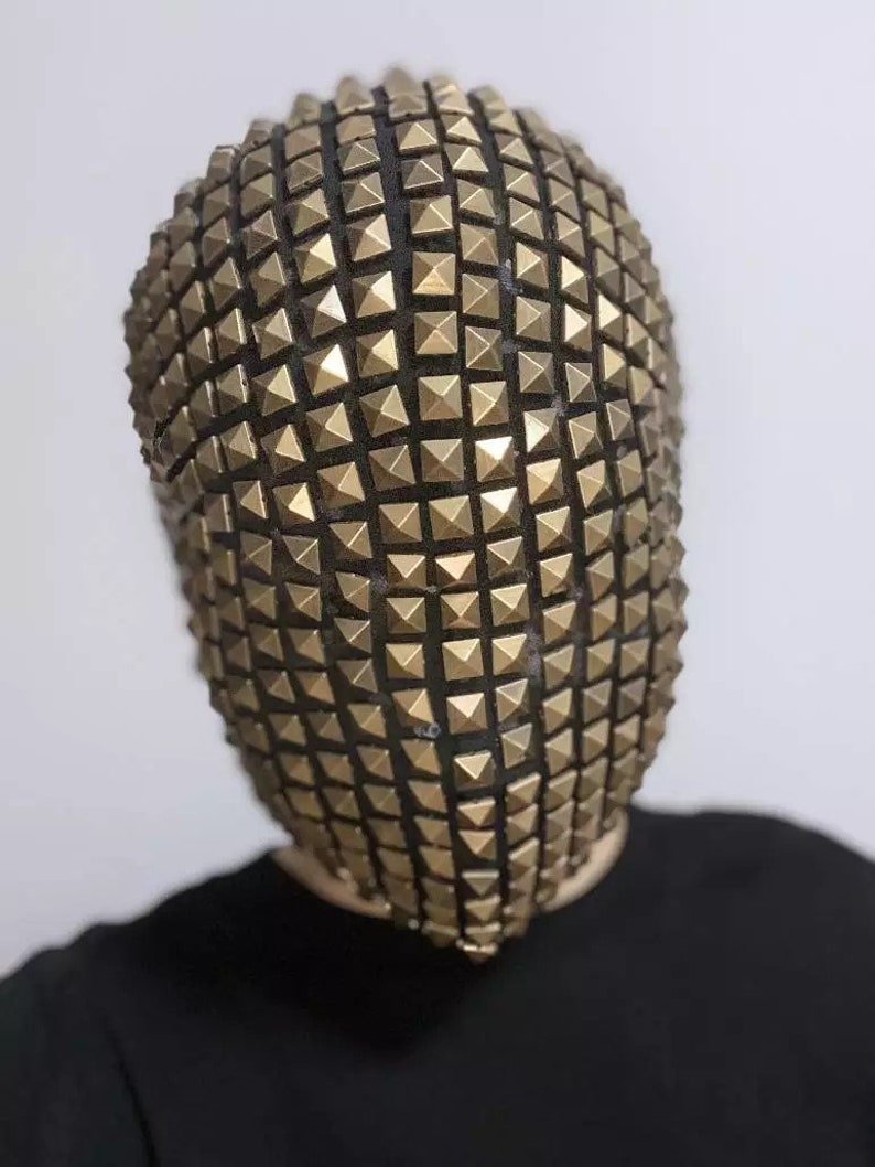 Mad World Studded Gold Spike Full Face Mask Full Coverage Haute Couture ...