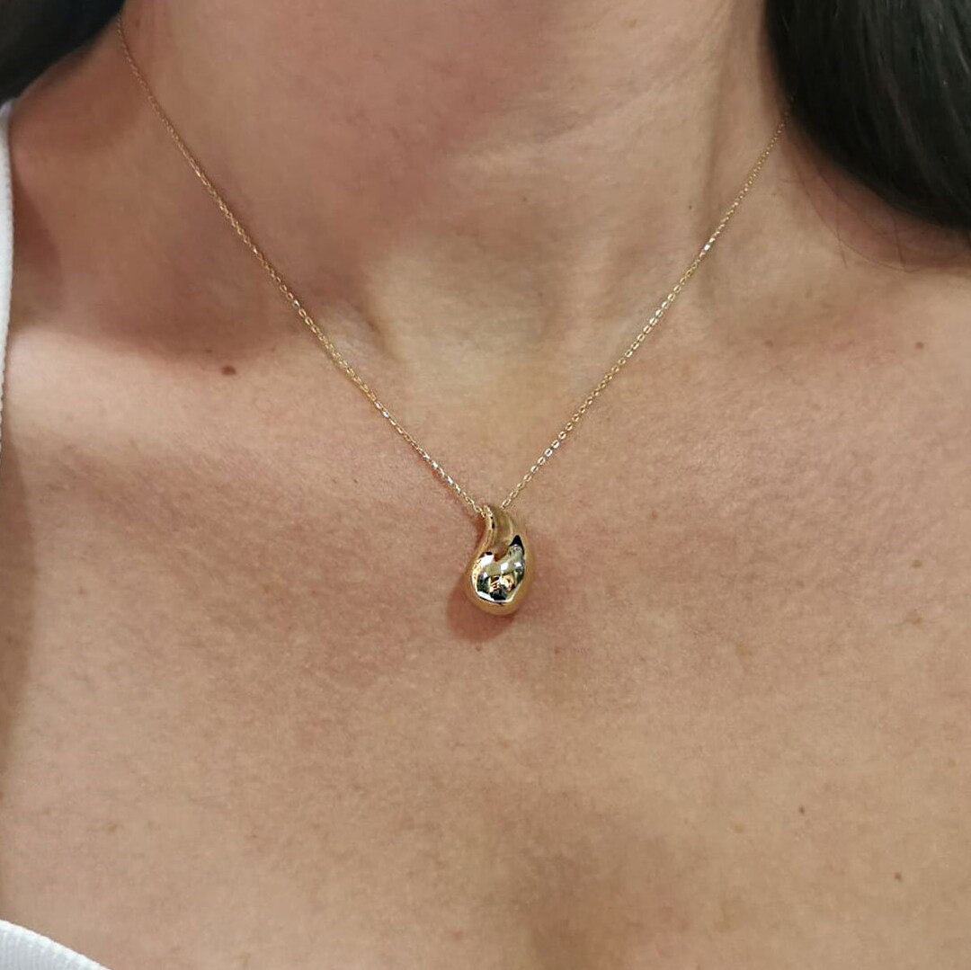 14K Gold Water Drop Pendant Necklace - 45cm Chain - Etsy