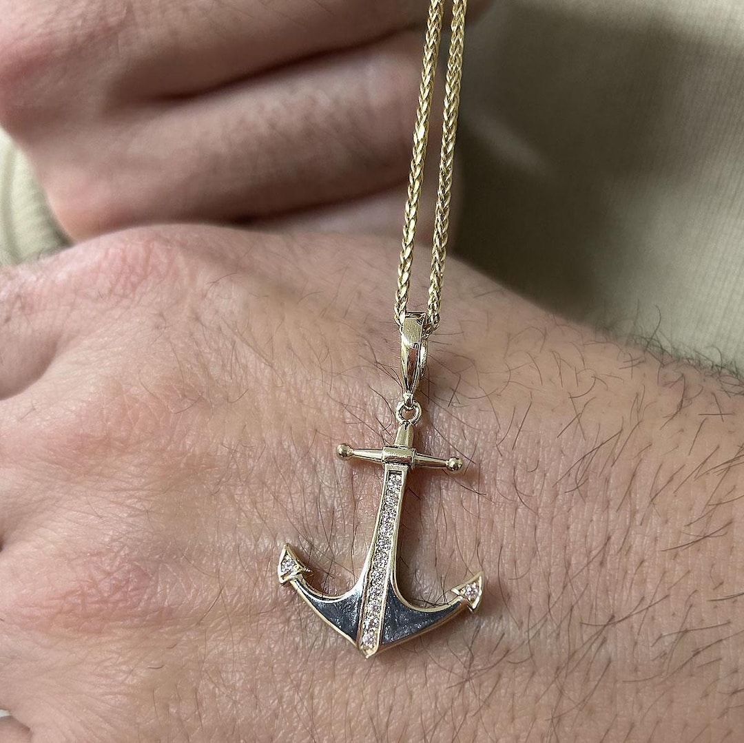 Anchor Pendant 14 K Gold Anchor Necklace for Men Jewelry Birthday Gift ...