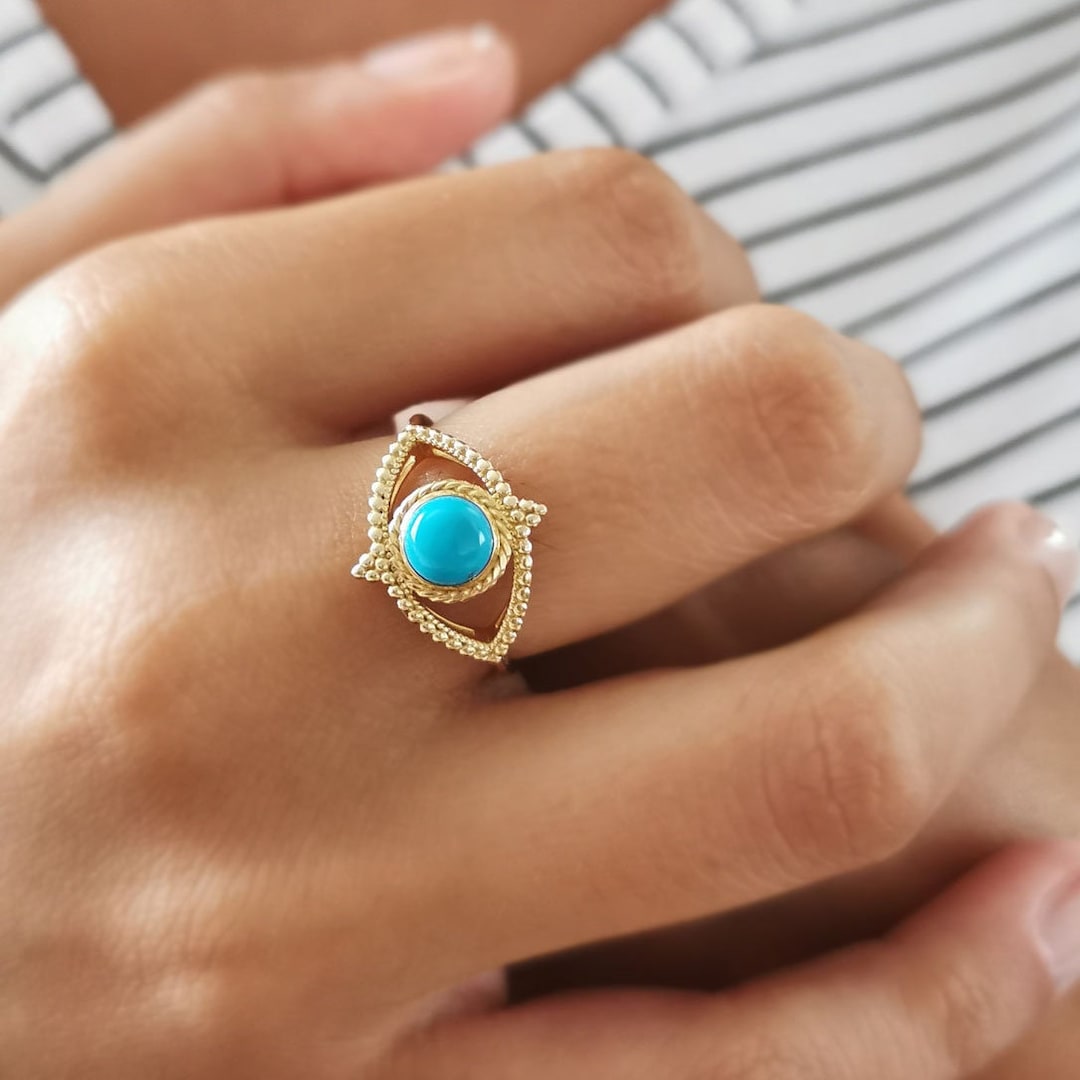 Turquoise Ring* 14K Turquoise Gold Ring for Women Birthday Jewelry ...