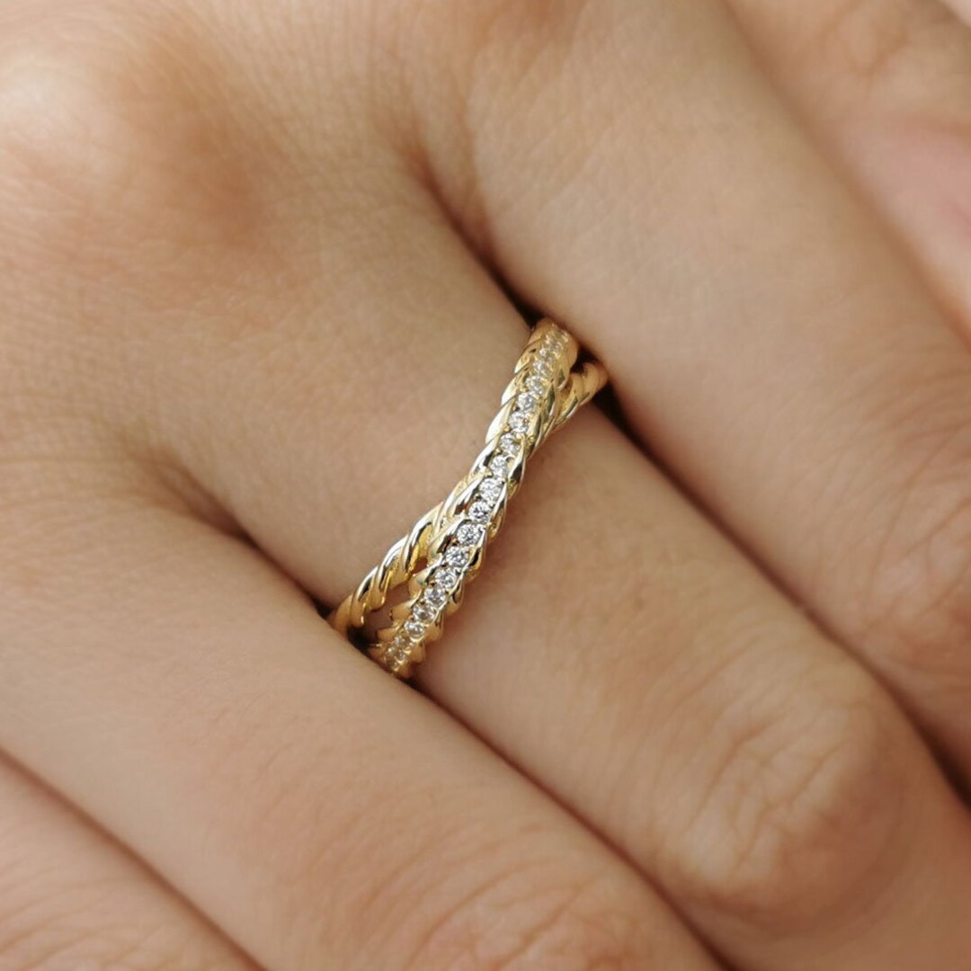 Twist Ring* 14K Dainty Solid Twist Ring Gold for Girl Birthday Jewelry ...