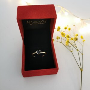 Heart Ring 14K Dainty Gold Ring for Girl Friend Birthday Jewelry Enamel ...