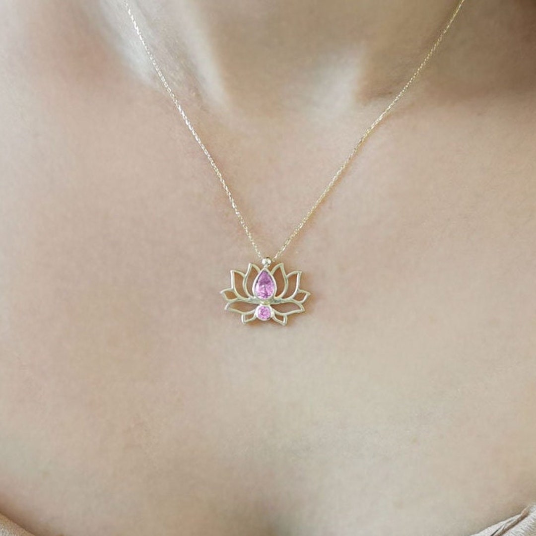 Lotus Flower Necklace 14K Stylish Gold Pink Lotus Flower for Girl ...