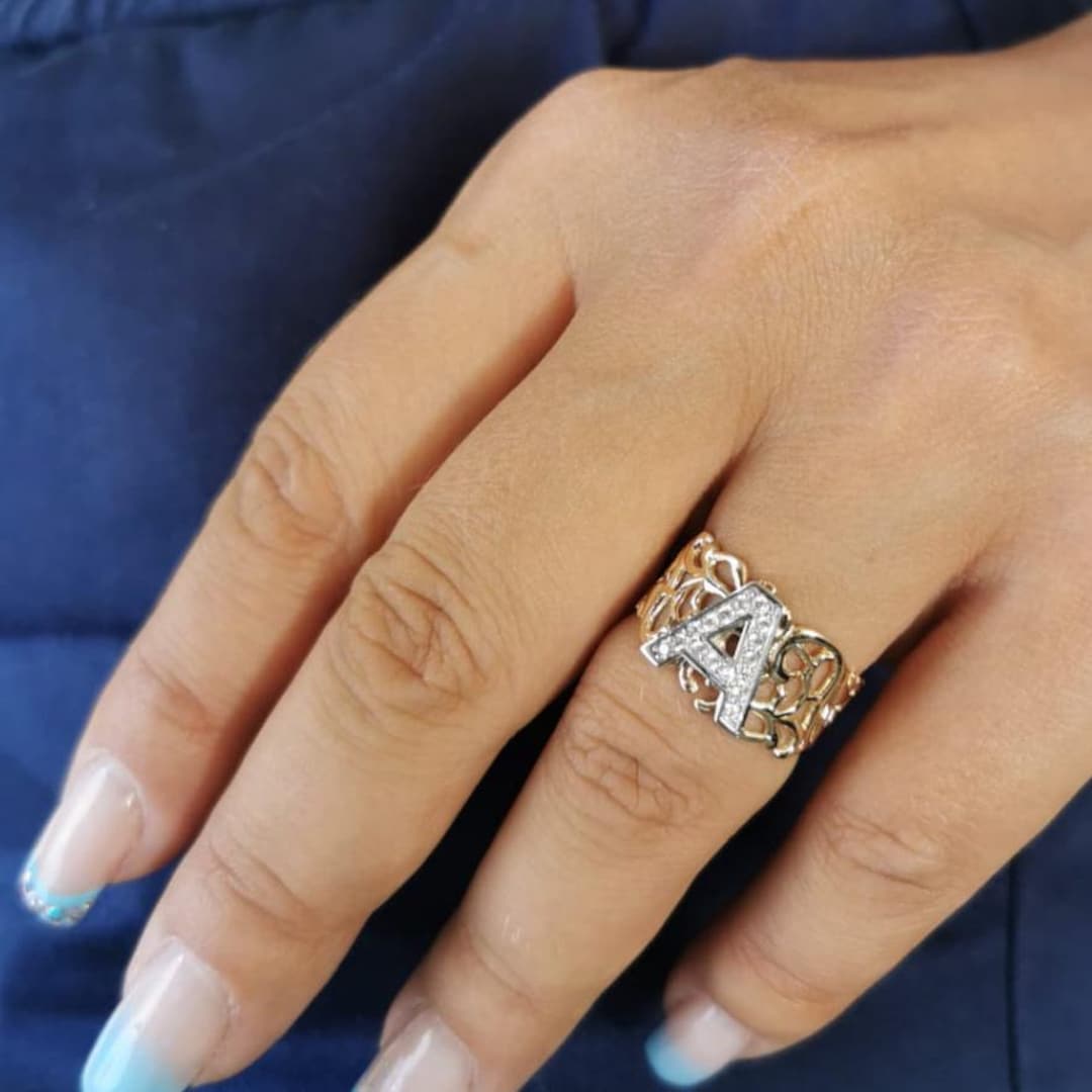 14K Solid Gold Initial Ring - Personalized Letter Ring for Women - Etsy