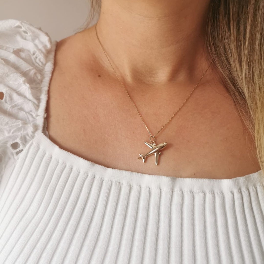 14K Gold Airplane Pendant Necklace: Dainty Aviation Jewelry - Etsy