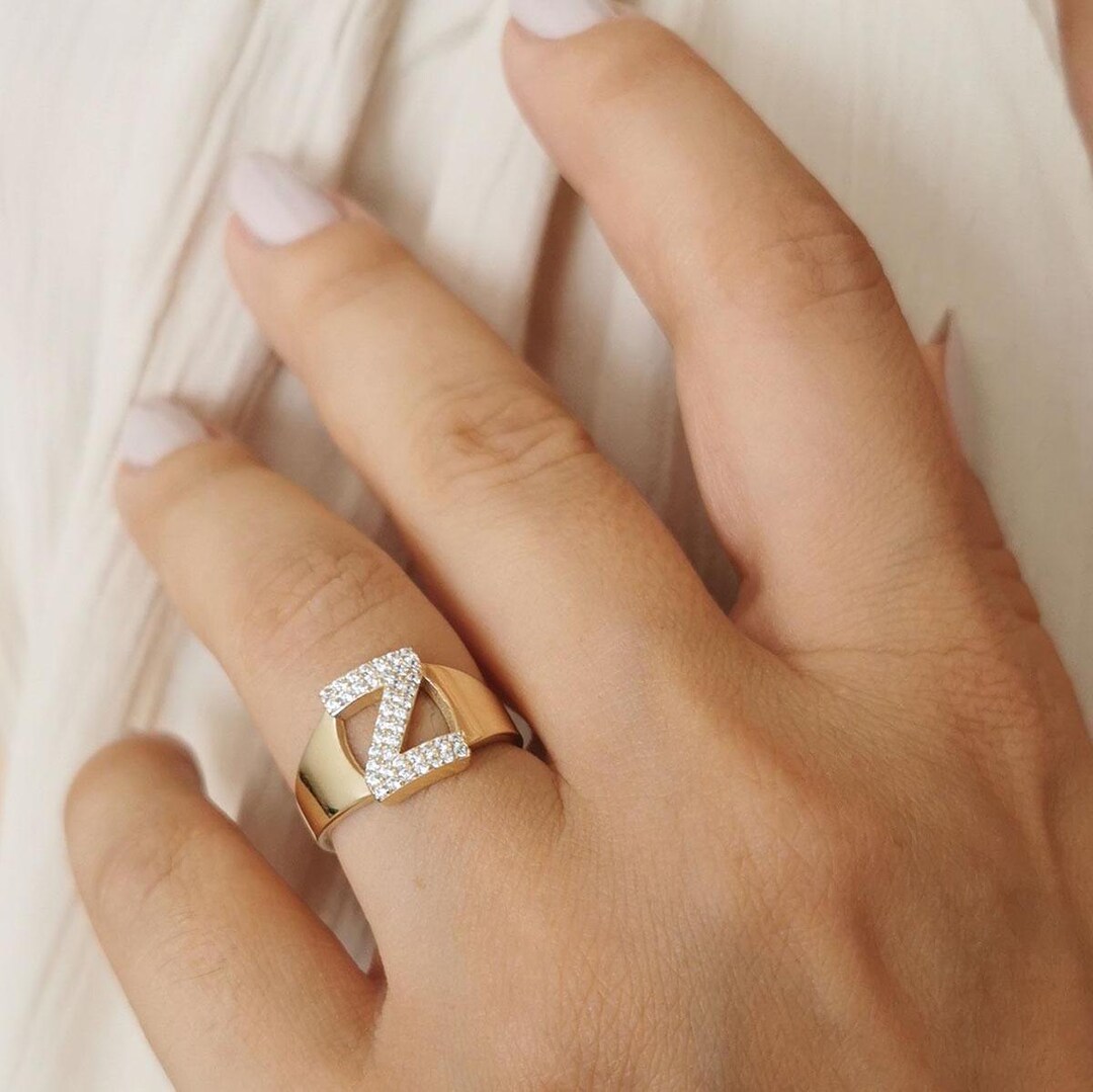 14K Z Letter Ring Solid Gold for Women Letter Ring Birthday Gifts for ...