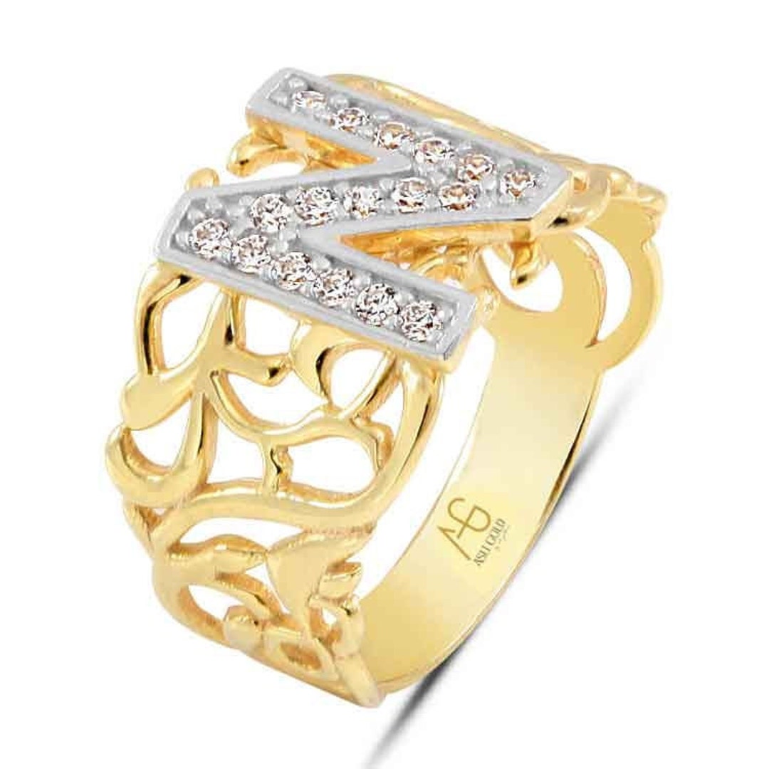 14K Gold Letter N Ring: Initial Ring, Birthday Gift - Etsy