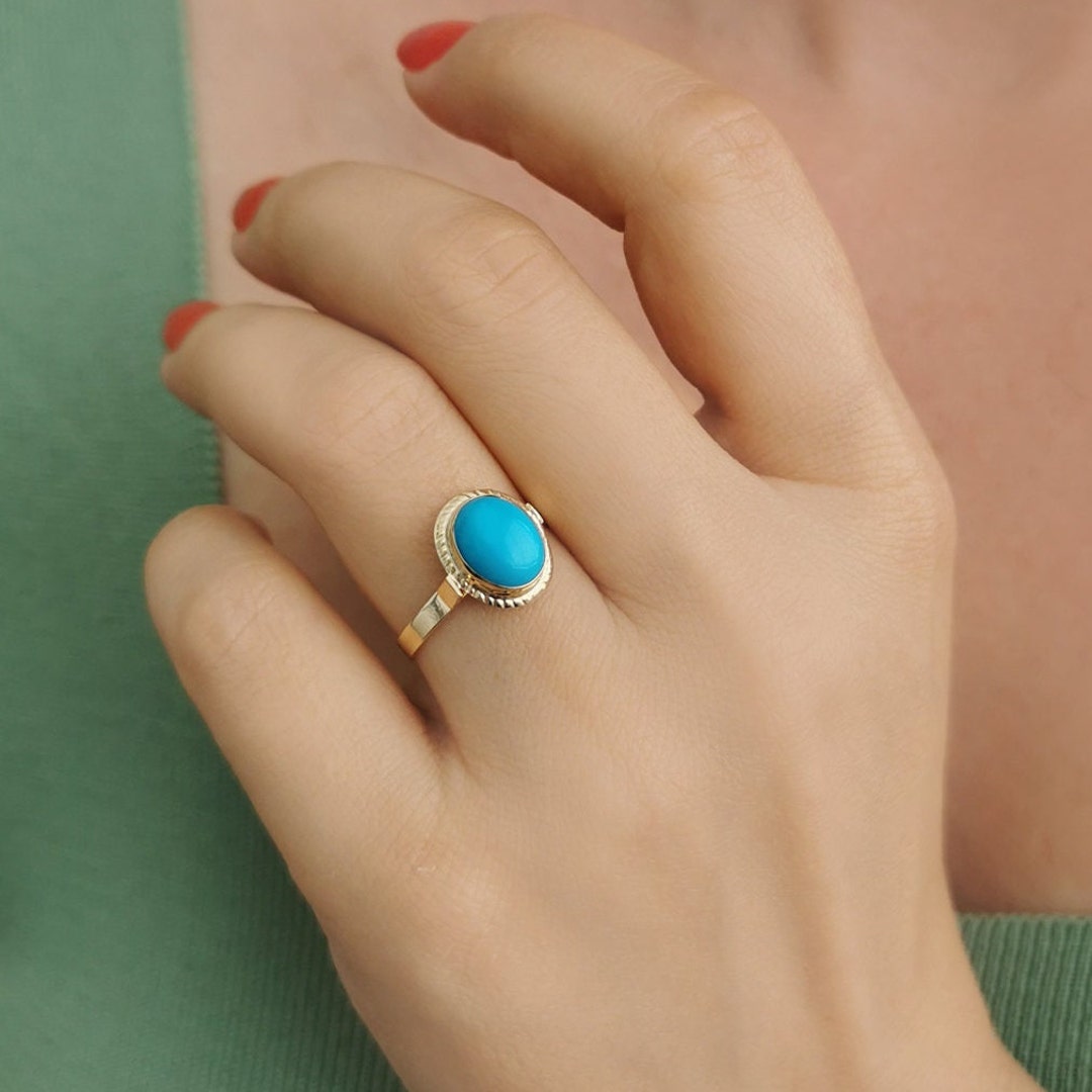 Turquoise Ring* 14K Gold Turquoise Ring Women Birthday Gifts* for Mom ...