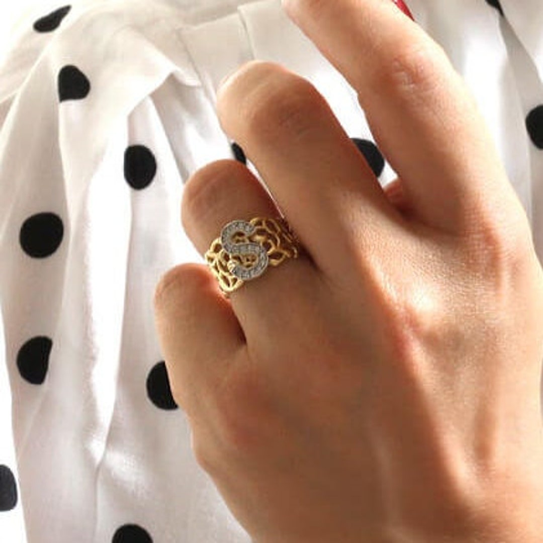 S Letter Ring 14k Dainty Solid Gold Letter Ring for Women Birthday ...