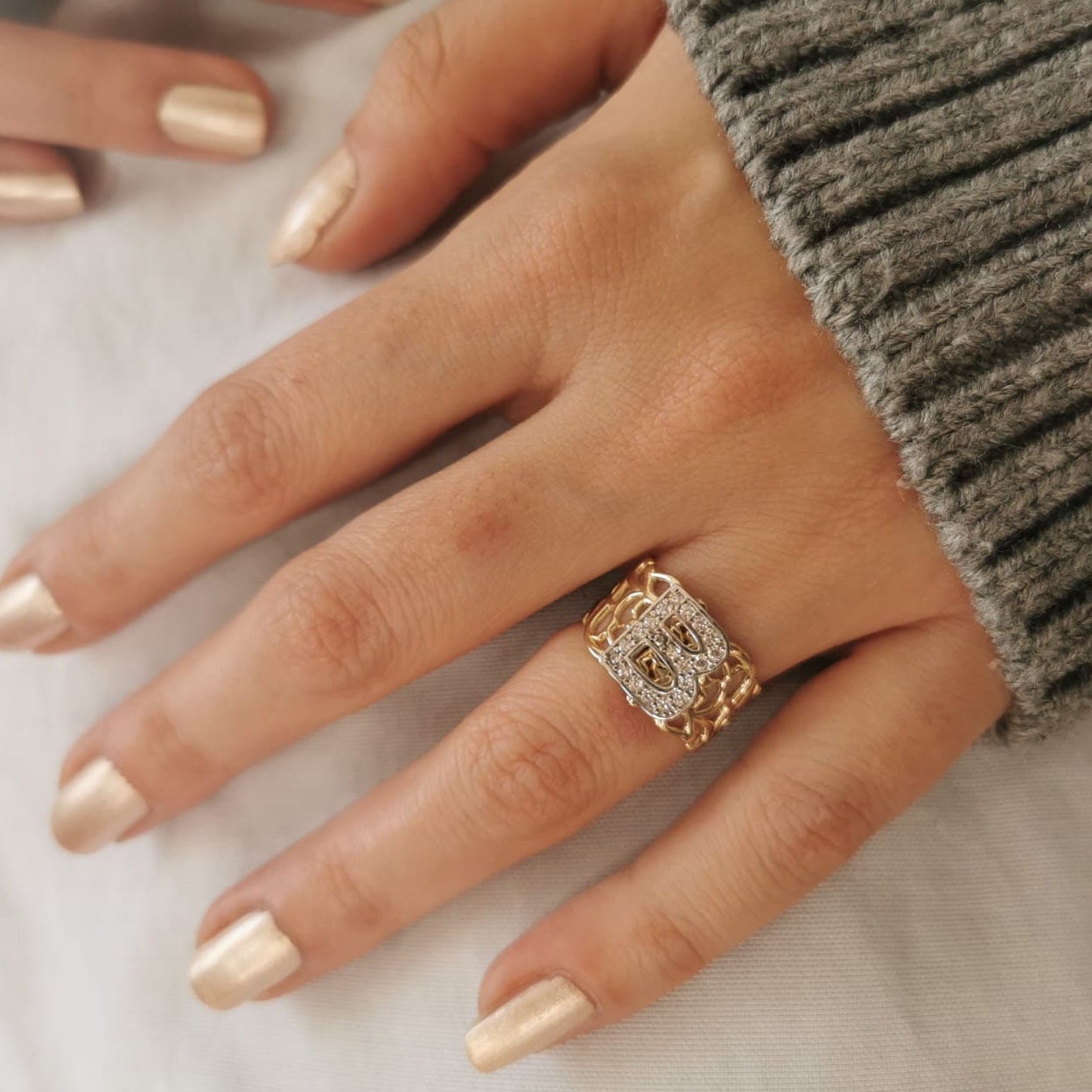 K Letter Ring 14K Solid Gold Letter Ring for Women Birthday Jewelry for ...