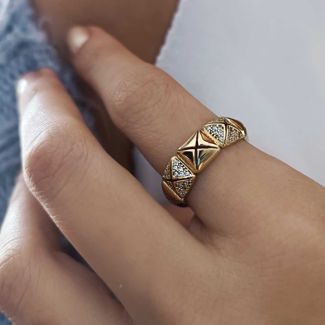 Pyramid Ring* 14K Gold Pyramid Ring for Women Birthday Gifts* Pyramid ...