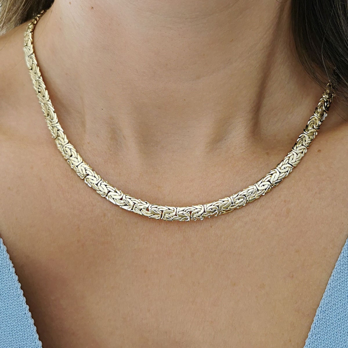 Byzantine Chain Necklace 14k Flat Byzantine Gold Necklace King