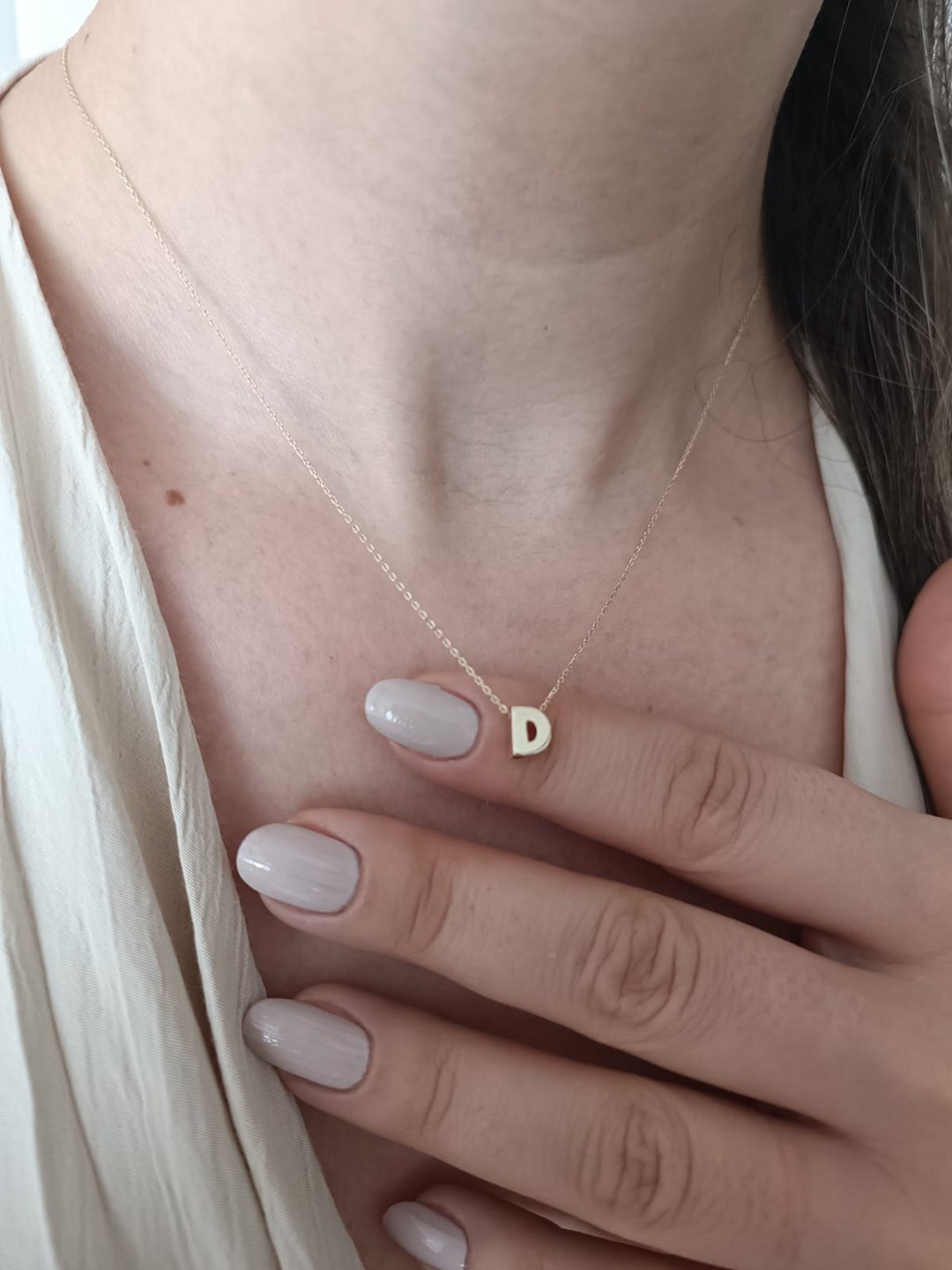 14K Gold Initial D Necklace: Personalized Letter Pendant, 45cm Chain - Etsy