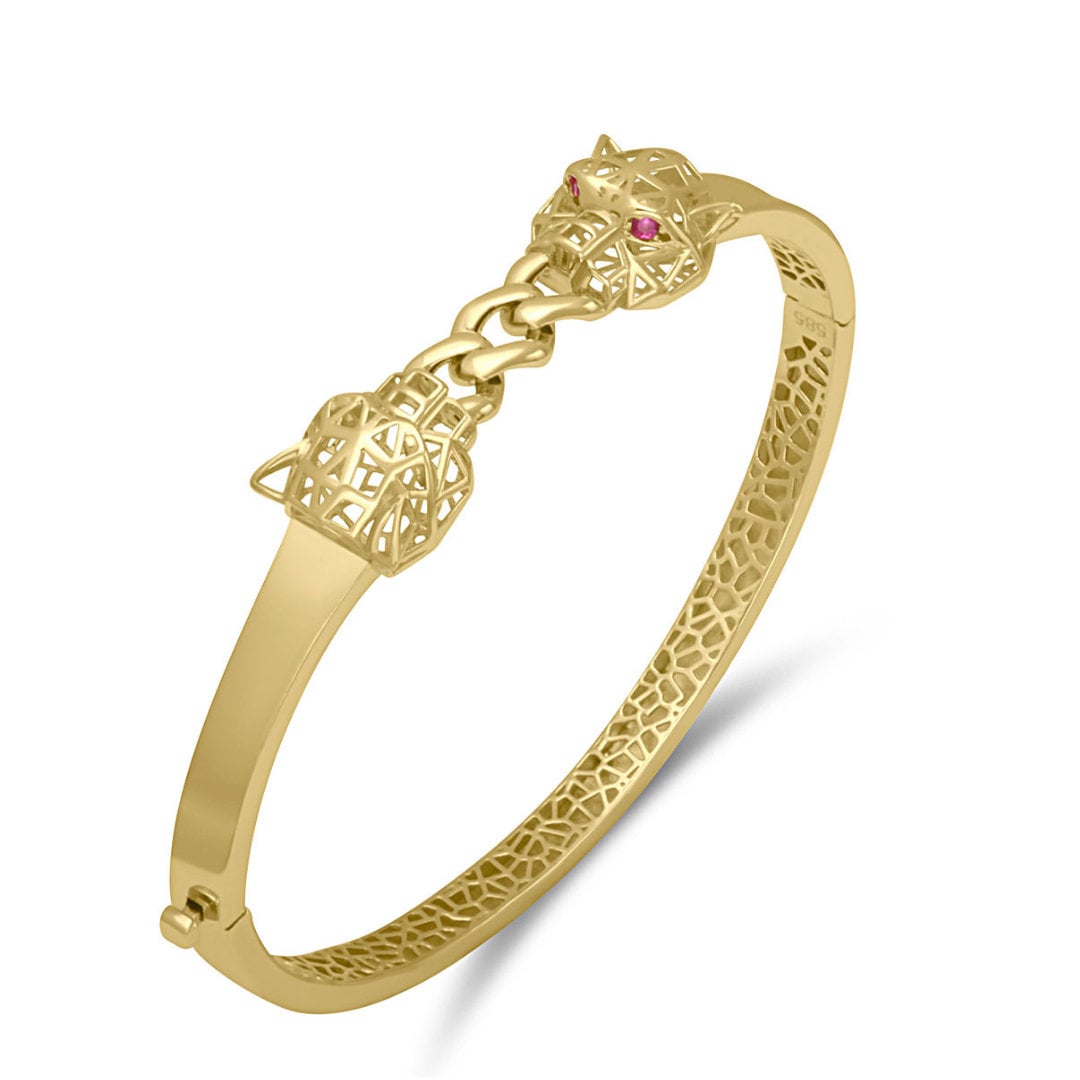 Panther Head Bracelet 14K Solid Gold Panther Bangle for Women - Etsy