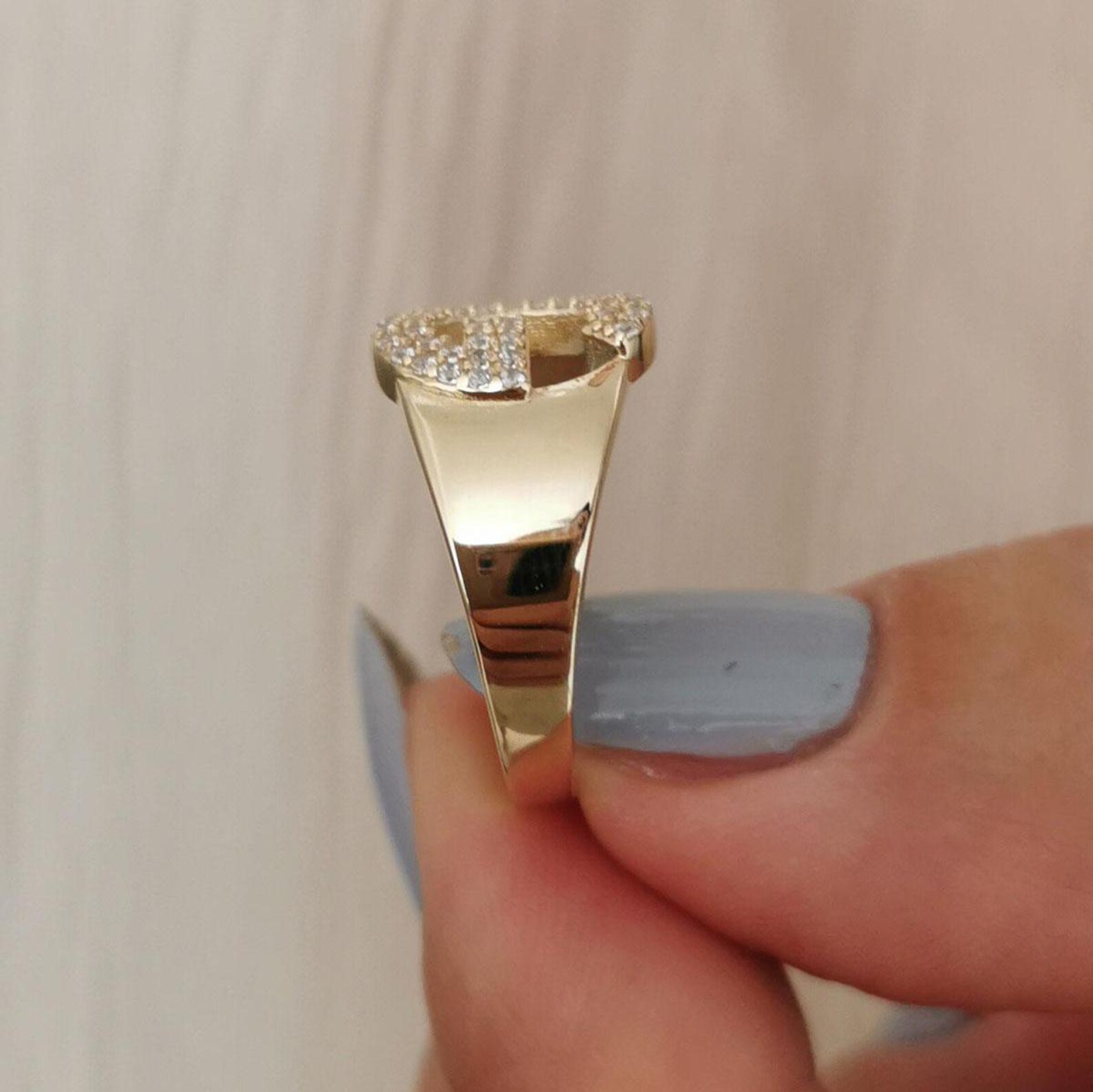 14K Solid Gold Initial Ring - Pave Letter G Ring - Personalized Jewelry ...