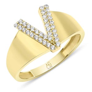 14K Solid Gold Letter V Ring: Dainty Initial Ring - Etsy