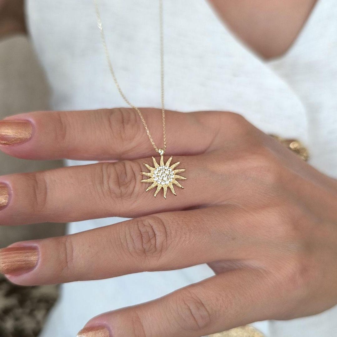 Sun Shine Necklace 14K Gold Sun Pendant for Women Birthday Gift for ...