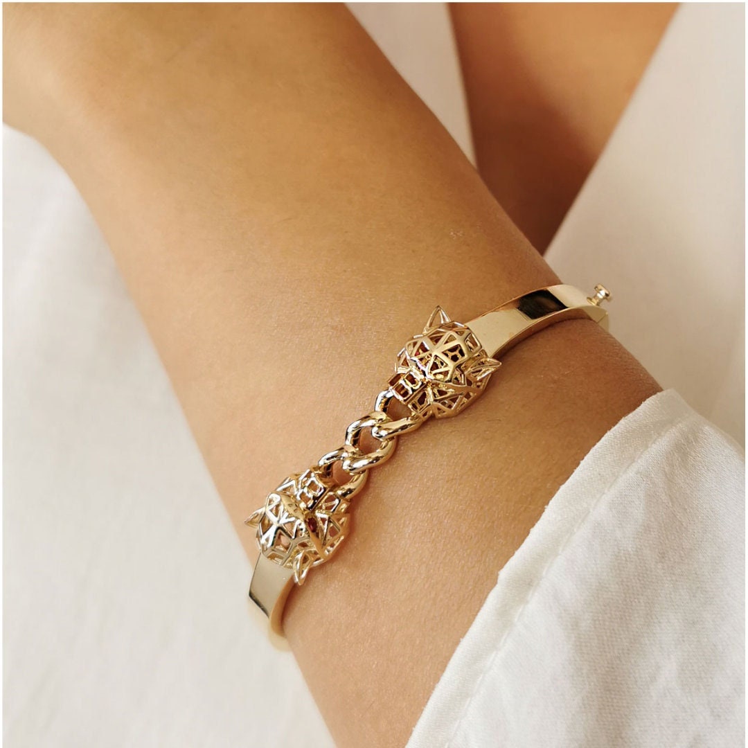 Panther Head Bracelet* 14K Solid Gold Panther Bangle for Women Mother ...