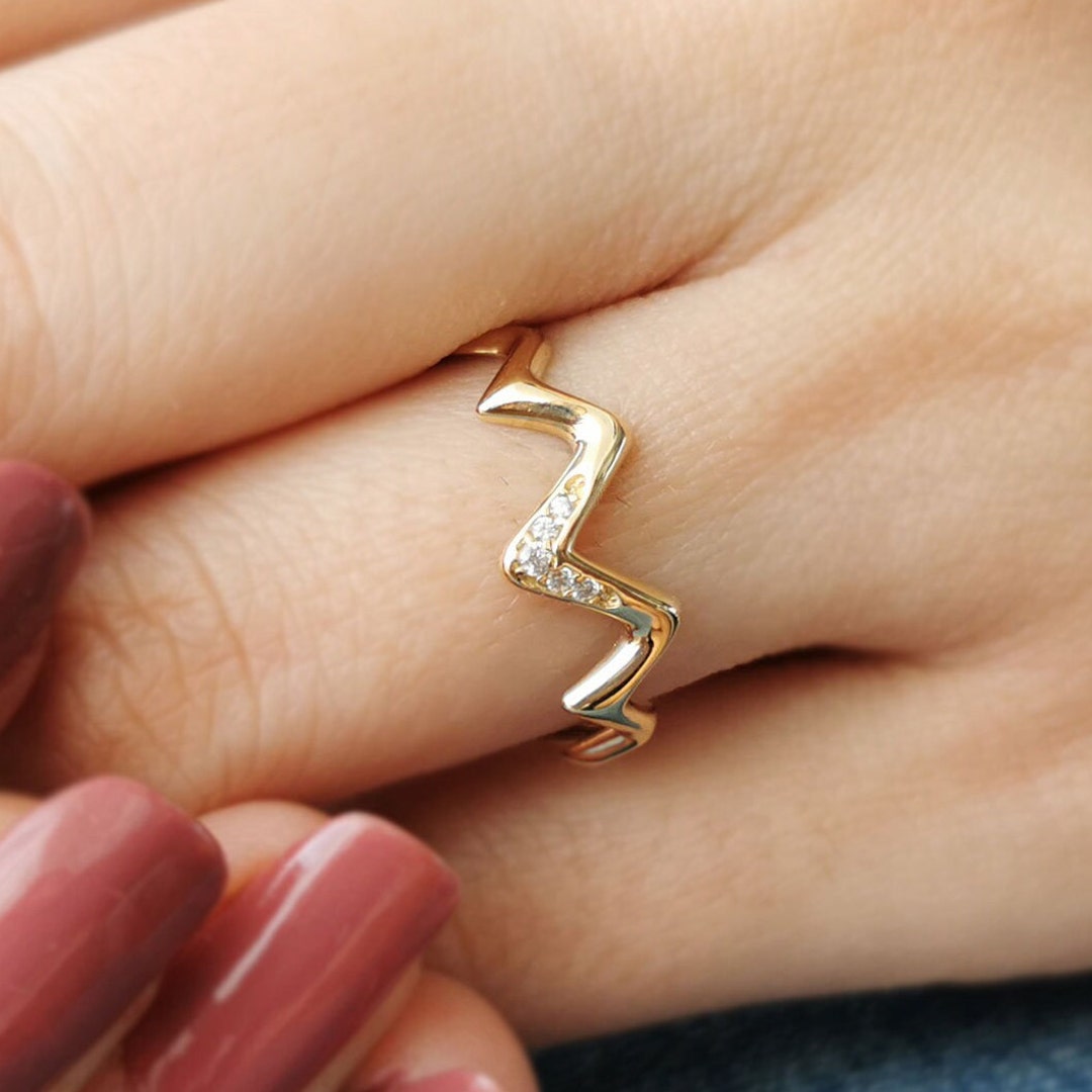 Wavy Ring* 14K Solid Gold for Girl İnitial Ring Birthday Jewelry* for Women Wavy Gold Ring ...