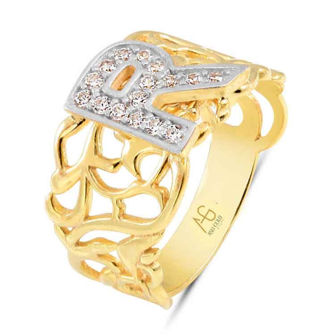R Letter Ring 14K Solid Gold for Women Gold Letter Ring Birthday Gifts ...