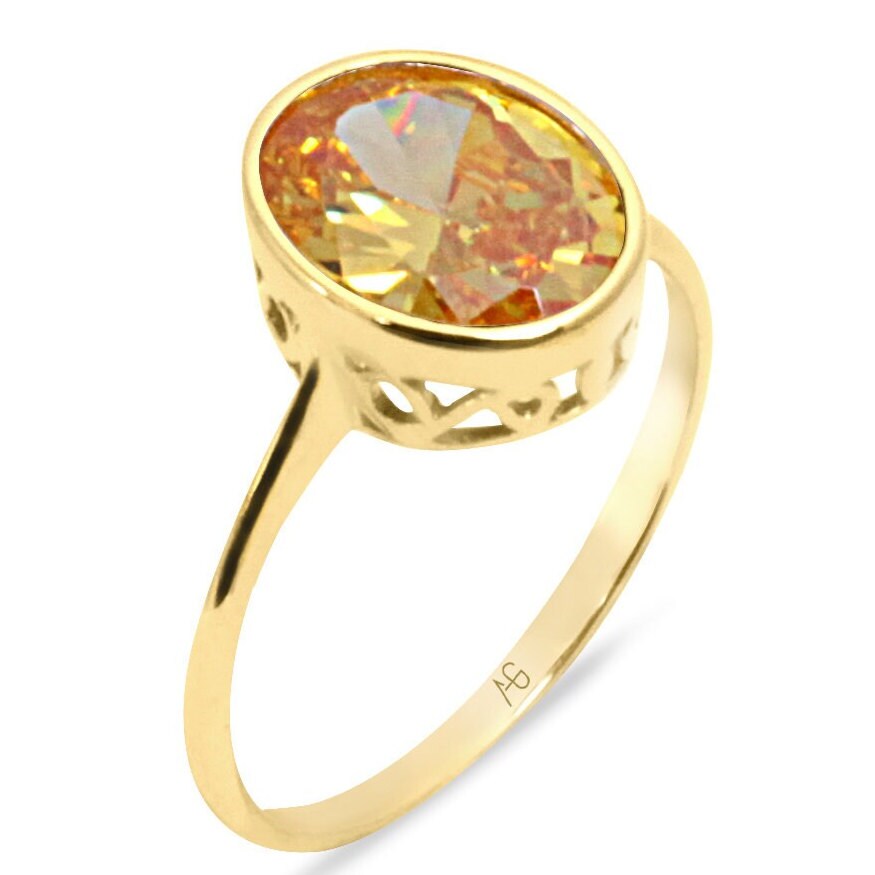 14K Gold Citrine Ring: Oval November Birthstone Jewelry - Etsy