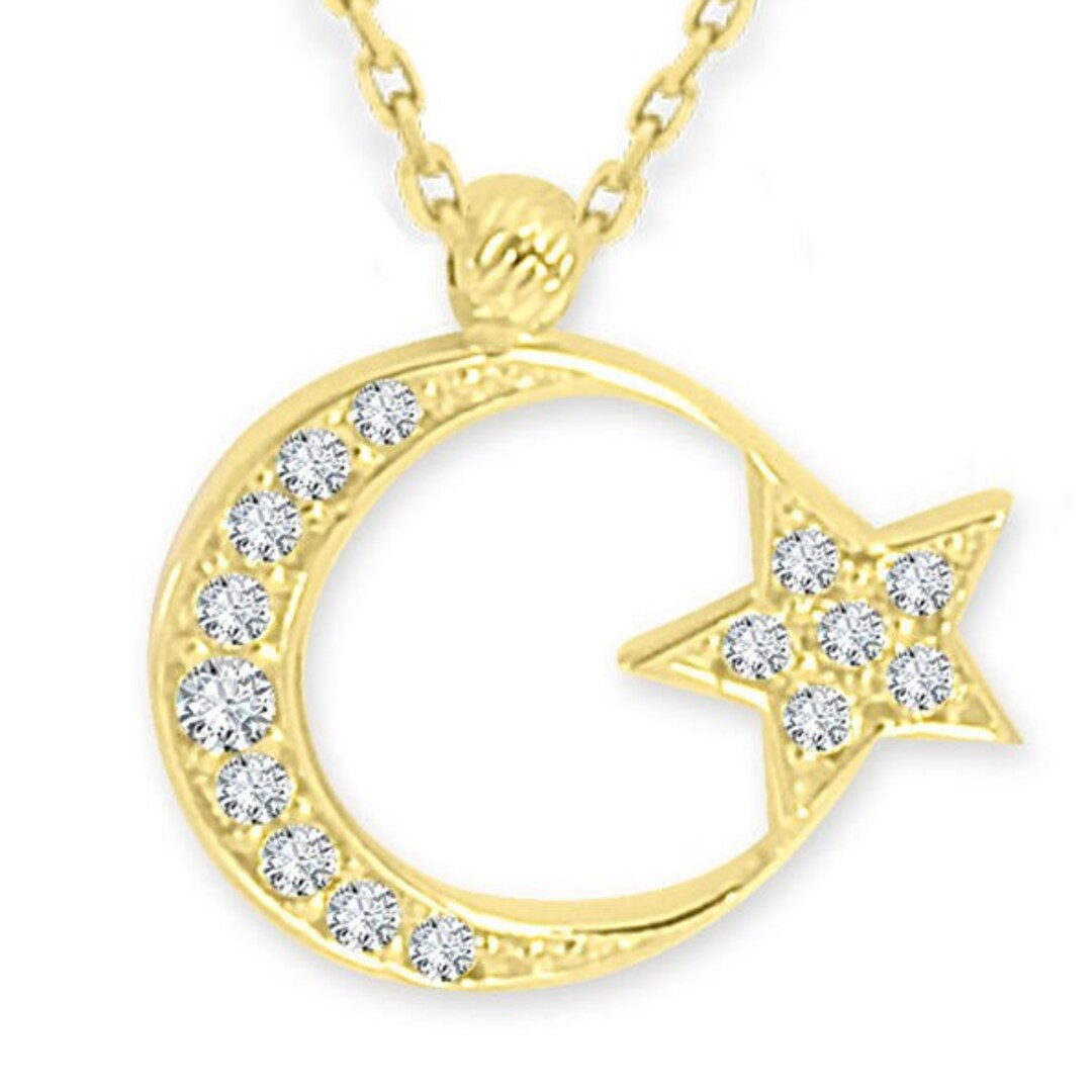 Moon Star Necklace 14k Gold Moon Star Pendant for Lovers Birthday ...