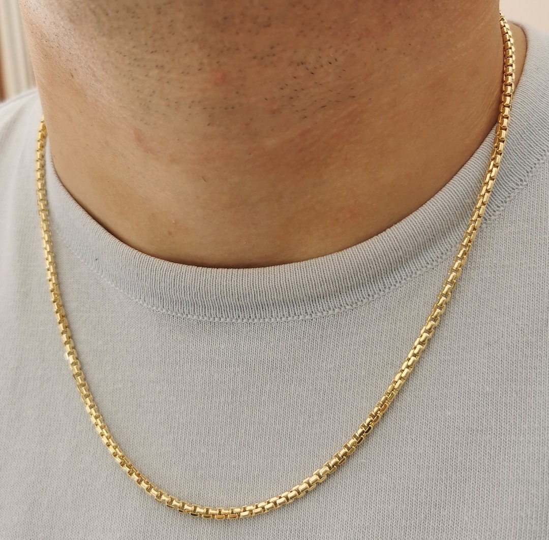 Box Chain* 14K Gold Round Box Chain Necklace for Men Everyday Jewelry ...