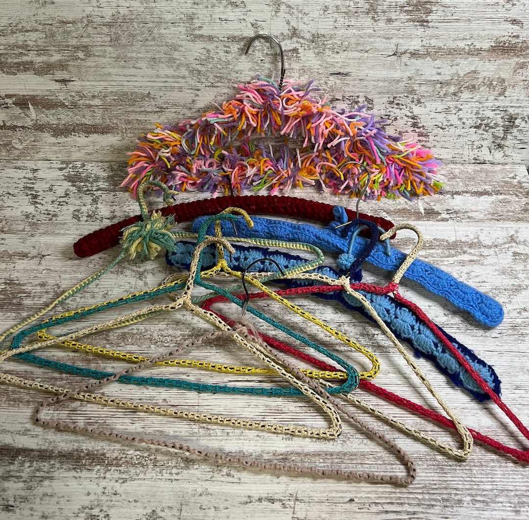 Vintage Yarn Wrapped Clothing Hangers, Crochet, Knitted, Wired Hangers ...
