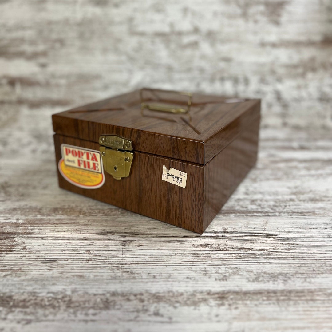 Vintage Porta File, Metal Cleared Check File Box, Wood Grain, Office ...