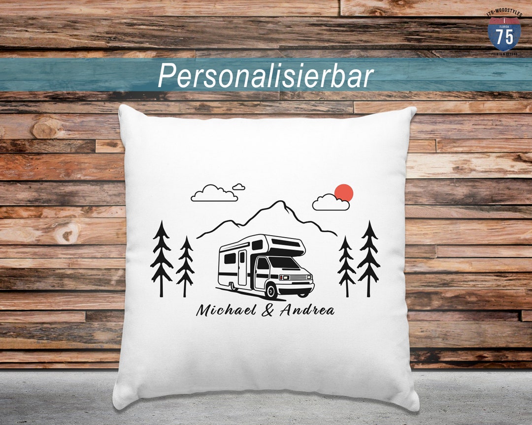 Kissen "Wohnmobil" | Personalisierbar | Veganer Druck | Hochwertiger Bezug - Reisverschluss ...