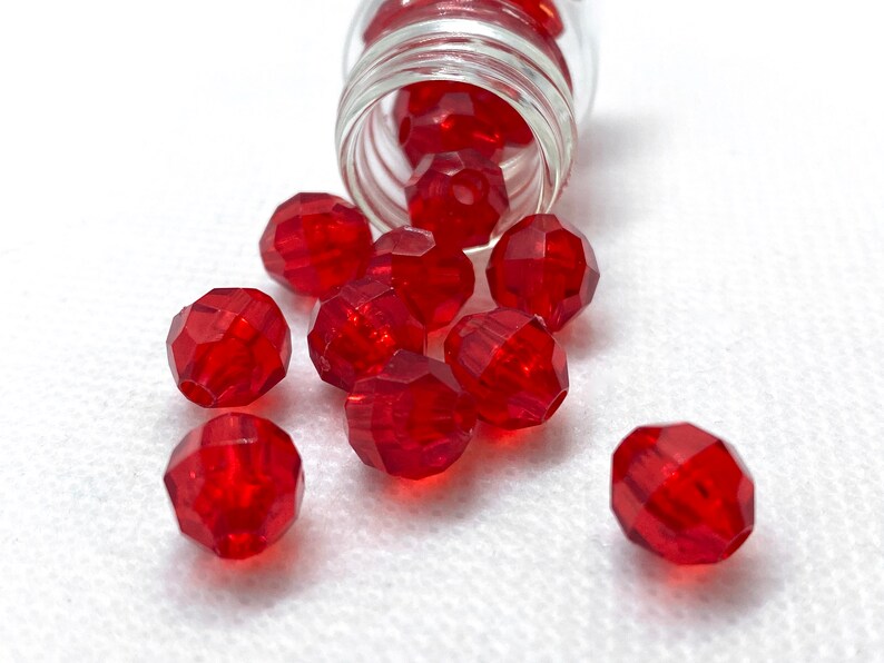 Red Transparent Faceted Round Acrylic Plastic Beads 9mm - Etsy