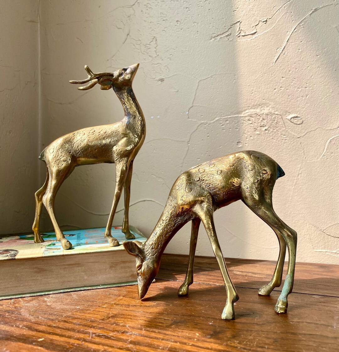 Solid Brass Deer Figurine Pair - Set of 2 - Vintage Brass Deer - Mid ...
