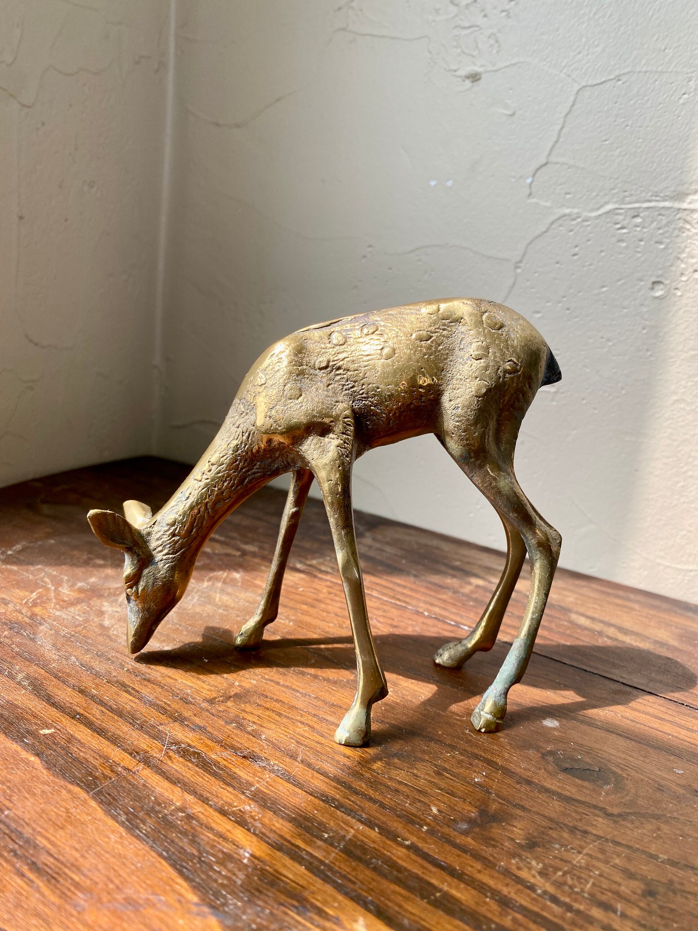 Solid Brass Deer Figurine Pair Set of 2 Vintage Brass Deer Mid Century ...