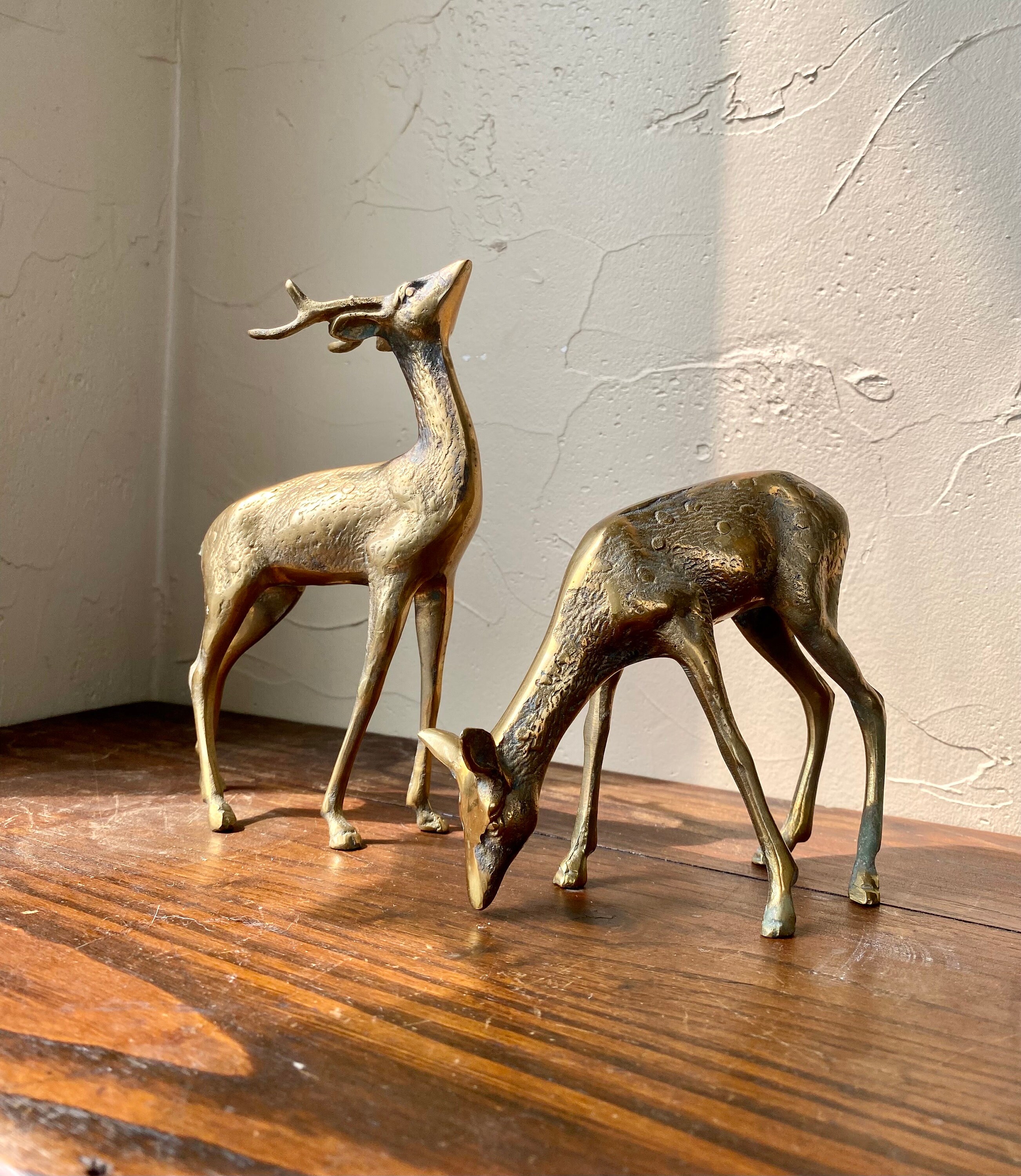 Solid Brass Deer Figurine Pair Set of 2 Vintage Brass Deer Mid Century ...