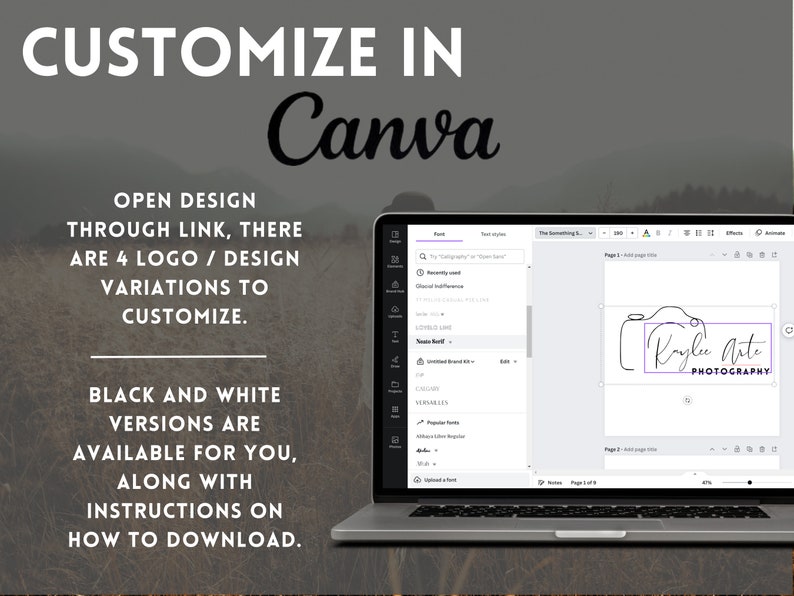 Photography Logo Digital Customizable Download Custom Photographer Logo ...