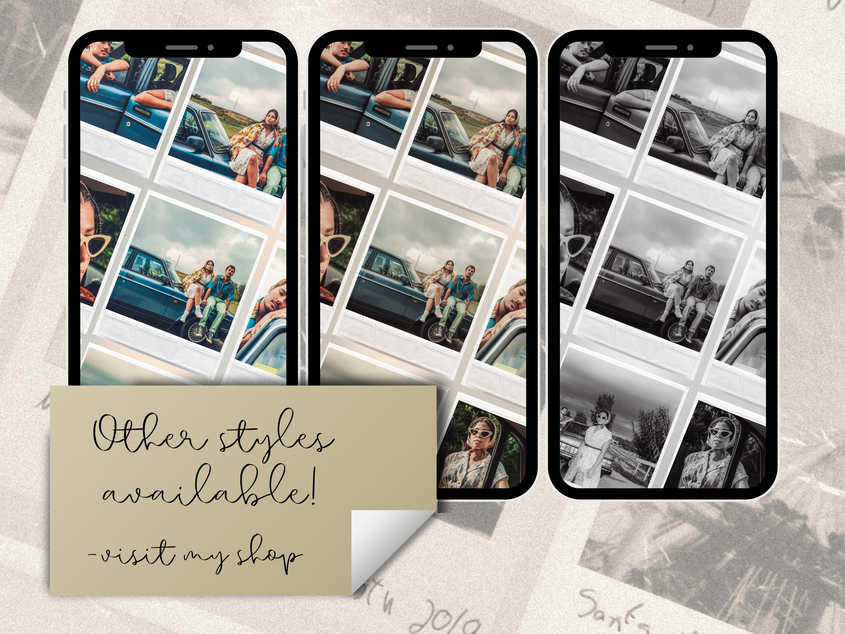 Polaroid Style Vintage Summer Love Phone Background Getaway Car Digital ...