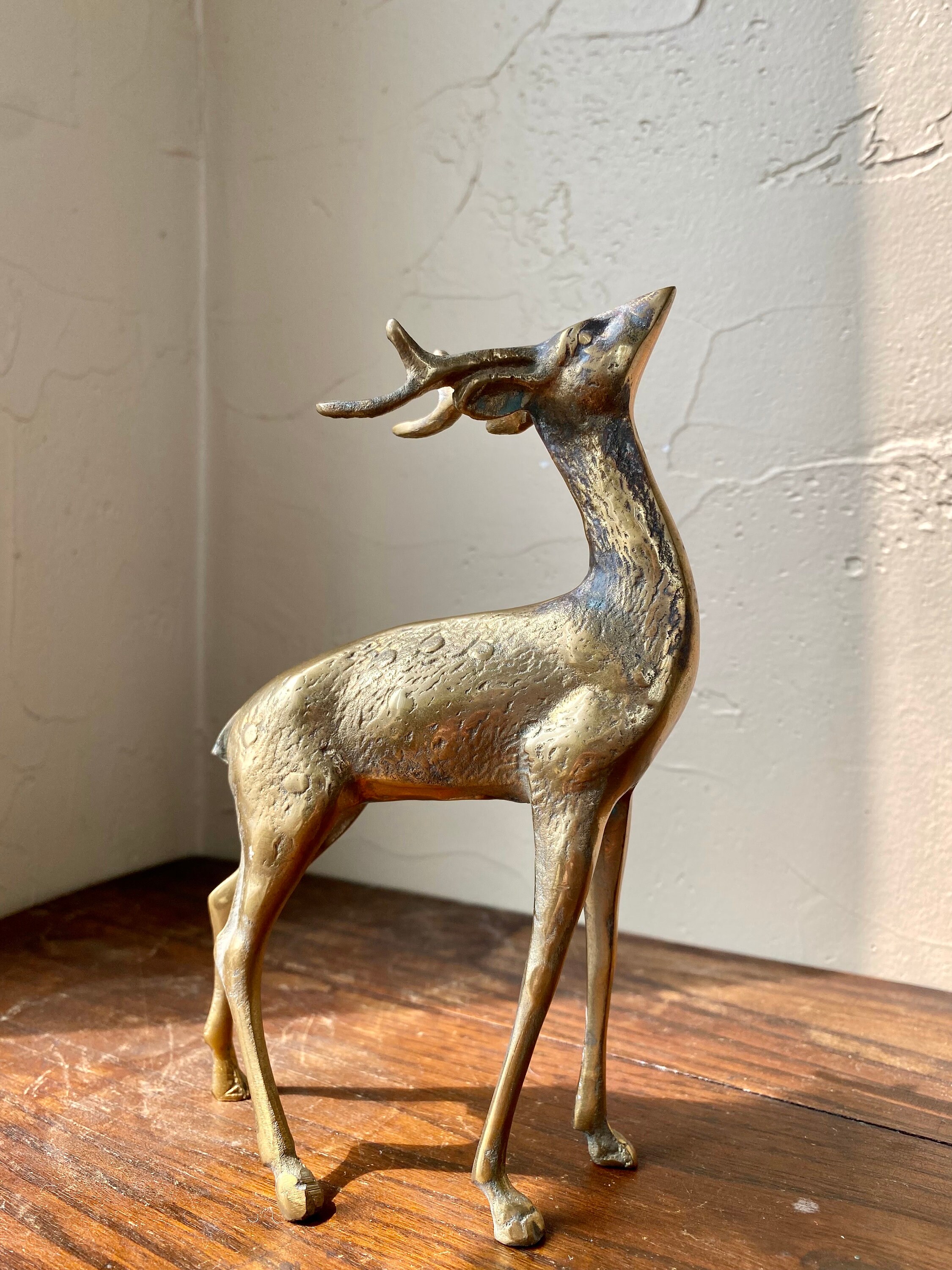 Solid Brass Deer Figurine Pair Set of 2 Vintage Brass Deer Mid Century ...