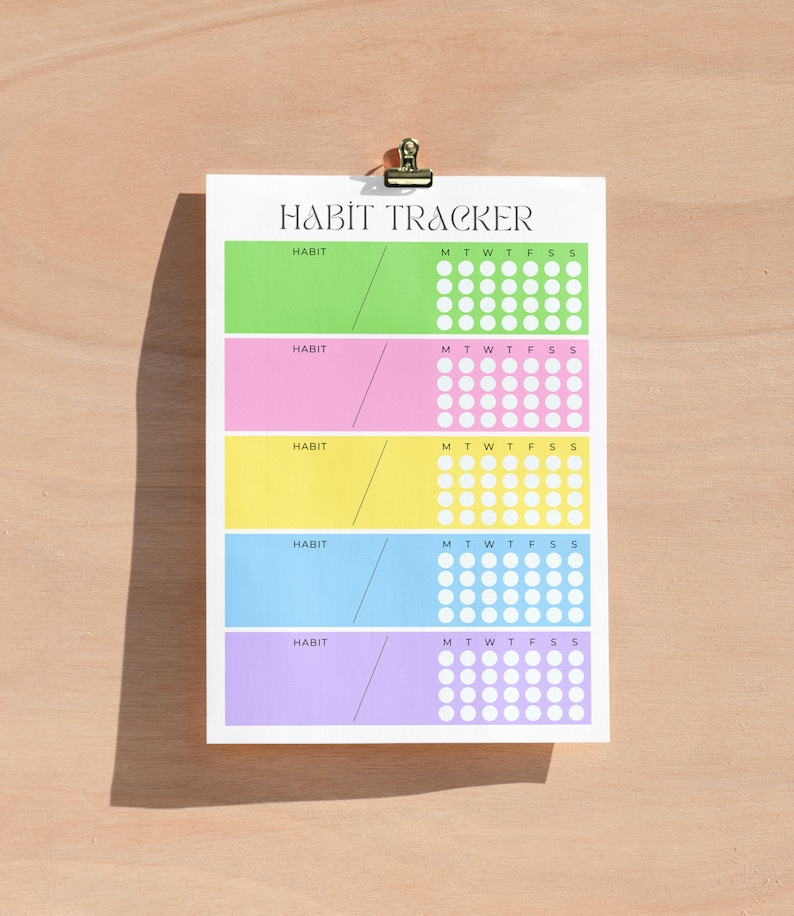 Monthly Habit Tracker Checklist Colorful Minimalist Digital Printable ...