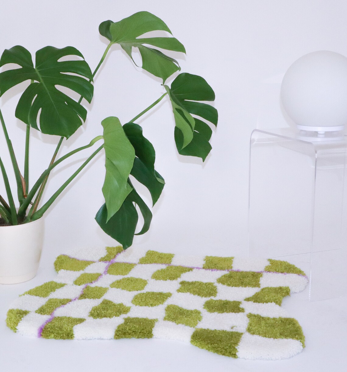 Green Checkered Wavy Curvy Cool Modern Tufted Custom Rug,housewarming ...