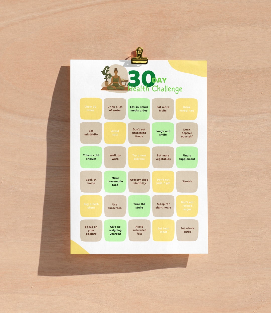 30 Day Health Challenge Habit Tracker Checklist Sheet, Self Care Goals ...